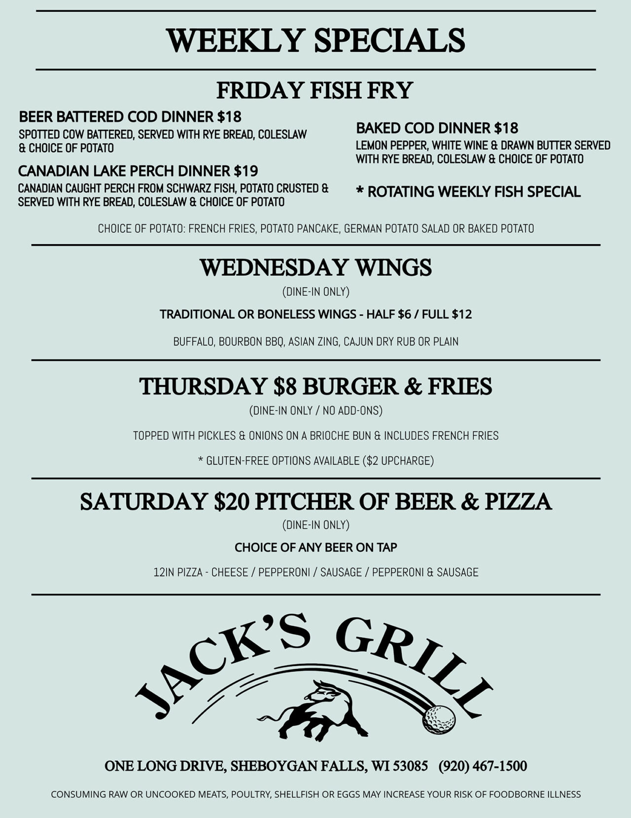 Jack's Grill Menu - Golf the Bull
